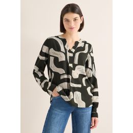 Langarmbluse Cecil, Damen, Gr. XS (36), raw khaki, Stoff, 100% Viskose, gemustert, normal normal, V-Ausschnitt, abgesteppt, Blusen, im grafischen Design