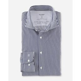 Businesshemd OLYMP "Level Five 24/Seven body fit", Herren, Gr. 41, N-Gr, blau (marine), Web, Obermaterial: 92% Baumwolle, 8% Elasthan, gestreift, Hemden