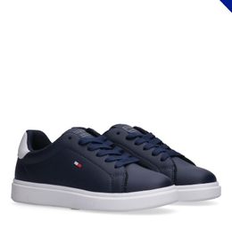 Sneaker Tommy Hilfiger, Damen, Gr. 35, blau, wei&szlig;, Lederimitat, Schuhe Sneaker, Schn&uuml;rschuh, Halbschuh Retro Sneaker mit Logoverzierung