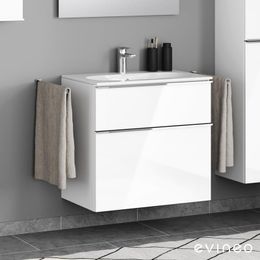 Geberit Acanto Slim Waschtisch, evineo ineo4 Unterschrank B: 75 cm, 2 Ausz&uuml;ge, mit Griff,, 500641012+BE0226WH,