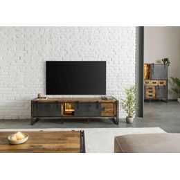 TV-Board Mango / Altholz 200x45x55 natur / grau lackiert / Metall grau BLACKBURN LUX #401