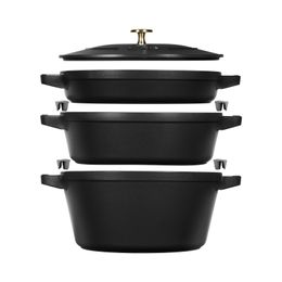 Staub Gusseisen-Kochtopfset &raquo;Stackable&laquo; - silber