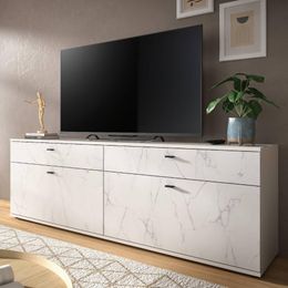 Pharao24.de TV Sideboard Lowboard mit Schubladen in Marmor Optik