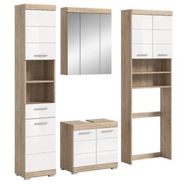 Pharao24.de Badezimmer Komplettset Badm&ouml;bel-Kombination in Wei&szlig; und Sonoma Eiche (vierteilig)