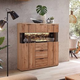 Pharao24.de Esszimmer Highboard Standvitrine teilmassiv 144 cm hoch