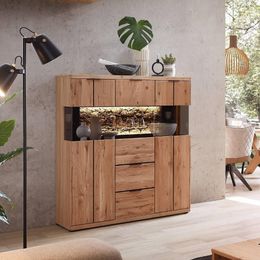 Pharao24.de Esszimmer Highboard Standvitrine teilmassiv 144 cm hoch