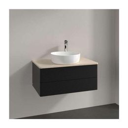 Villeroy & Boch Villeroy und Boch Antao Waschtisch-Unterschrank L19153PD 80x36x50cm, Hahnloch, Waschbeckenplattenfarbe botticino, black matt lacquer