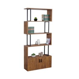 B&uuml;cherregal MCW-A27, Regal Standregal Raumteiler Wohnregal, Staufach mit T&uuml;r 183x80cm 3D-Struktur ~ Wildeiche-Optik