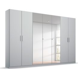 Dreht&uuml;renschrank Rauch "Kleiderschrank Schrank Garderobe Ankleide KOLUNA mit Dekor-Front", grau (seidengrau), B:315cm H:229cm T:54cm, Holzwerkstoff, Schr&auml;nke, Dreht&uuml;renschrank, mit Spiegel, inkl. 2 Innenschubladen sowie extra B&ouml;den