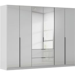 Dreht&uuml;renschrank OTTO HOME "Kleiderschrank Kleiderschr&auml;nke Schrank Garderobe AGORDO mit Glasfront", grau (seidengrau, glas seidengrau), B:271cm H:229cm T:54cm, Holzwerkstoff, Schr&auml;nke, Dreht&uuml;renschrank, mit Au&szlig;enschubk&auml;sten, in 7 Breiten und 2 H&ouml;hen MADE IN GERMANY