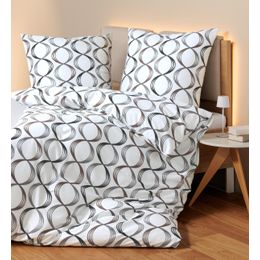 Bettw&auml;sche Janine "J. D. 87112 10", wei&szlig; grau, B/L: 135cm x 200cm, 1 Stk., 1 Stk., Mako-Satin, B/L: 80cm x 80cm, Mako-Satin, Obermaterial: 100% Baumwolle, Bettw&auml;sche, Bettw&auml;sche, mit Rei&szlig;verschluss