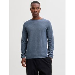 Jack & Jones Rundhalspullover JACK & JONES "JJEHILL KNIT CREW NECK NOOS", Damen, Gr. M, blau mirage, Strick, Obermaterial: 100% Baumwolle, unifarben, regular fit taillenbedeckt, Rundhals, gerader Abschluss, Pullover Rundhalspullover, mit Strukturstrick