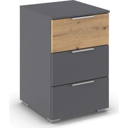 Nachtkommode Rauch, B:40cm H:61cm T:42cmgraumetallic, eiche artisan, Holzwerkstoff, Sideboards, "Nachttisch Nachtkonsole Nachtschrank ASTANA", mit 3