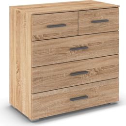 Kommode Rauch "Gamma", eiche sonoma, B:80cm H:81cm T:42cm, Holzwerkstoff, Sideboards, Kommode, mit f&uuml;nf ger&auml;umigen Schubladen in verschiedenen Gr&ouml;&szlig;en MADE IN GERMANY