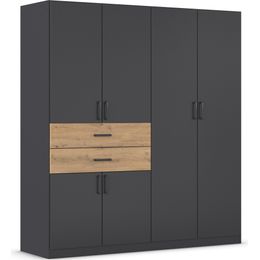 Dreht&uuml;renschrank Rauch "Kleiderschrank Schrank Garderobe MAIKA mit Dekor-Front", grau (graumetallic, eiche artisan), B:181cm H:197cm T:54cm, Holzwerkstoff, Schr&auml;nke, Dreht&uuml;renschrank, 2 Schubladen, in verschiedenen Breiten, H&ouml;hen, Farben, MADE IN GERMANY