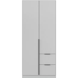 Dreht&uuml;renschrank OTTO HOME "Kleiderschrank Schrank Garderobe AGORDO mit Dekor- oder Hochglanzfront", grau (seidengrau), B:91cm H:210cm T:54cm, Holzwerkstoff, Schr&auml;nke, Dreht&uuml;renschrank, mit Au&szlig;enschubk&auml;sten, in 7 Breiten und 2 H&ouml;hen MADE IN GERMANY, Topseller