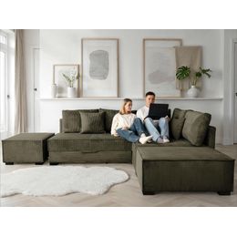 Ecksofa Home Affaire, B:316cm T:215cmolive, 100% Polyester, Wohnzimmer, Sofas, "Night & Day L-Form, Breite 316 cm mit Dauer-Schlaffunktion", inkl.