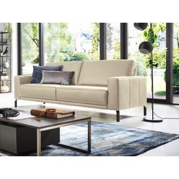 2,5-Sitzer Home Affaire "Apiro", beige (natur), B:218cm H:87cm T:88cm, Sofas, auch mit motorischem Sitzvorzug, in 3 Breiten, Dickleder, Federkern