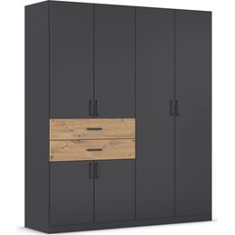 Dreht&uuml;renschrank Rauch "Kleiderschrank Schrank Garderobe MAIKA mit Dekor-Front", grau (graumetallic, eiche artisan), B:181cm H:210cm T:54cm, Holzwerkstoff, Schr&auml;nke, Dreht&uuml;renschrank, 2 Schubladen, in verschiedenen Breiten, H&ouml;hen, Farben, MADE IN GERMANY