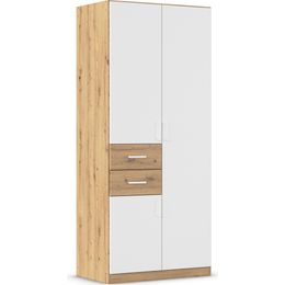 Dreht&uuml;renschrank Rauch "Kleiderschrank Schrank Garderobe MAIKA mit Dekor-Front", wei&szlig; (eiche artisan, alpinwei&szlig;), B:91cm H:210cm T:54cm, Holzwerkstoff, Schr&auml;nke, Dreht&uuml;renschrank, 2 Schubladen, in verschiedenen Breiten, H&ouml;hen, Farben, MADE IN GERMANY