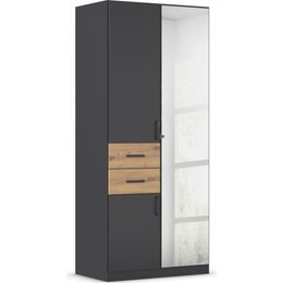 Dreht&uuml;renschrank Rauch "Maika", grau (graumetallic, eiche artisan), B:91cm H:210cm T:54cm, Holzwerkstoff, Schr&auml;nke, Dreht&uuml;renschrank, mit Spiegel, 2 Schubladen, in verschiedenen Breiten, H&ouml;hen und Farben
