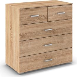Kommode Rauch "Gamma", eiche sonoma, B:80cm H:81cm T:42cm, Holzwerkstoff, Sideboards, Kommode, mit f&uuml;nf ger&auml;umigen Schubladen in verschiedenen Gr&ouml;&szlig;en MADE IN GERMANY