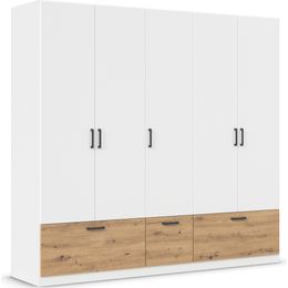 Dreht&uuml;renschrank Rauch "Kleiderschrank Schrank Garderobe W&auml;scheschrank BARI", wei&szlig; (alpinwei&szlig;, eiche artisan), B:225cm H:210cm T:54cm, Holzwerkstoff, Schr&auml;nke, Dreht&uuml;renschrank, mit Schubk&auml;sten und modernem Griff in Graumetallic MADE IN GERMANY