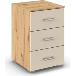 Nachtkommode Rauch "Gamma", eiche artisan, beige (champagner), B:40cm H:61cm T:42cm, Holzwerkstoff, Sideboards, mit 3 ger&auml;umigen Schubladen MADE IN GERMANY