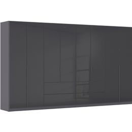 Dreht&uuml;renschrank OTTO HOME "Kleiderschrank Kleiderschr&auml;nke Schrank Garderobe AGORDO mit Glasfront", grau (graumetallic, glas basalt), B:360cm H:229cm T:54cm, Holzwerkstoff, Schr&auml;nke, Dreht&uuml;renschrank, mit Au&szlig;enschubk&auml;sten, in 7 Breiten und 2 H&ouml;hen MADE IN GERMANY