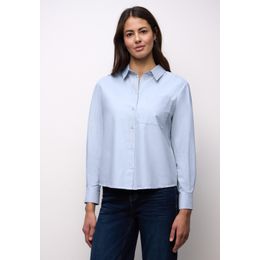 Langarmbluse Street One, Damen, Gr. 44, original blau, Web, 100% Baumwolle, unifarben, normal normal, V-Ausschnitt, B&uuml;ndchen, Blusen, aus reiner Baumwolle
