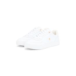 Plateausneaker Tommy Hilfiger "CASUAL CUPSOLE SNEAKER", Damen, Gr. 42, wei&szlig; (wei&szlig;, beige), Leder, Schuhe Plateausneaker, Schn&uuml;rschuh, Freizeitschuh, Halbschuh im angesagten Basek-Look