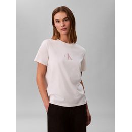 T-Shirt Calvin Klein Jeans, Damen, Gr. XL (44), wei&szlig; greige, Single Jersey, Obermaterial: 100% Baumwolle, unifarben, regular fit normal, Rundhals, eingesetzt abgesteppte Kante, Shirts T-Shirt, Regular Fit, gl&auml;nzender Logodruck, Rundhalsausschnitt