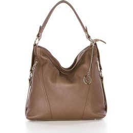 Mia Tomazzi Leder-Schultertasche "Castello" in Taupe - (B)35 x (H)29 x (T)12 cm - 76% | Damen-taschen