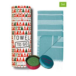 Towel to Go 2tlg. Set: "Wellness & Spa" in Blau - 40% | Badtextilien