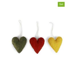 Gry & Sif 3er-Set: Dekoh&auml;nger ''Heart'' in Gelb/ Gr&uuml;n/ Rot - (L)6,5 x (B)5,5 cm - 12% | Wohndekoration
