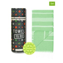 Towel to Go 2tlg. Set: "Wellness & Spa" in Gr&uuml;n - 40% | Badtextilien