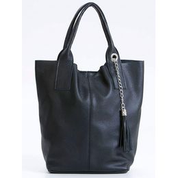 Pia Sassi Leder-Schultertasche "Monte Cimone" in Schwarz - (B)28 x (H)35 x (T)17 cm - 75% | Damen-taschen