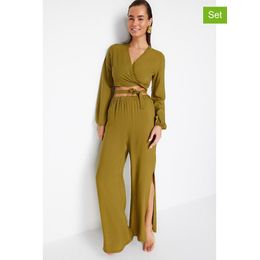 Trendyol 2tlg. Outfit in Oliv - 64% | Gr&ouml;&szlig;e 38 | Damen-blusen