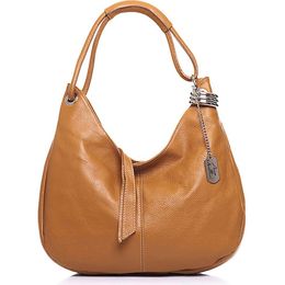 Anna Morellini Leder-Schultertasche "Alba" in Hellbraun - (B)38 x (H)34 x (T)10 cm - 77% | Damen-taschen