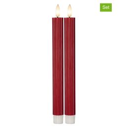 STAR TRADING 2er-Set: LED-Wachskerze "Flamme Stripe" in Rot - (H)25 cm - 10% | Kerzen-vasen