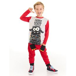 Denokids 2tlg. Outfit "New Year Monster" in Rot/ Creme - 59% | Gr&ouml;&szlig;e 122 | Kinder-longsleeves