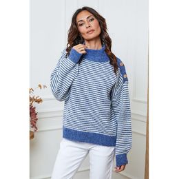 So Cachemire Pullover "Calinia" in Blau/ Wei&szlig; - 68% | Gr&ouml;&szlig;e S | Damen-pullover-cardigans