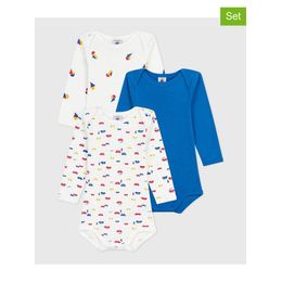 Petit Bateau 3er-Set: Bodys in Wei&szlig;/ Blau - 59% | Gr&ouml;&szlig;e 74 | Baby-bodys