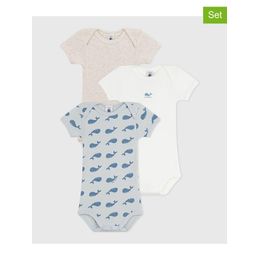 Petit Bateau 3er-Set: Bodys in Wei&szlig;/ Hellblau/ Beige - 59% | Gr&ouml;&szlig;e 80 | Baby-bodys