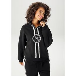 Aniston Casual Damen Aniston CASUAL Sweatshirt, aufw&auml;ndig mit Stickerei und Spitzenb&auml;ndern verziert schwarz-wei&szlig; 46