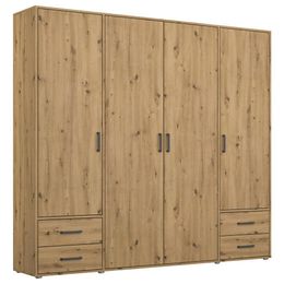 Rauch M&ouml;bel Dreht&uuml;renschrank, Eiche Artisan, Kunststoff, 5 F&auml;cher, 4 Schublade(n) Schubladen, 187x194x53 cm, Blauer Engel, BQ - B&uuml;ndnis f&uuml;r Qualit&auml;t, Made in Germany, Schlafzimmer, Kleiderschr&auml;nke, Dreht&uuml;renschr&auml;nke