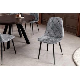 Riess Ambiente Stilvolles 2er-Set St&uuml;hle GLAMM grau Chenille Cremona schwarze Metallbeine Riess-Ambiente Esszimmerstuhl K&uuml;chenstuhl Modern Retro