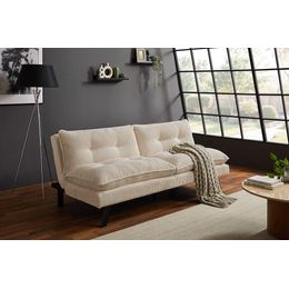 Riess Ambiente Modernes Schlafsofa COCOONING 190cm beige Cord 3-Sitzer Couch Riess-Ambiente Wohnzimmer