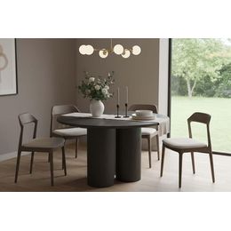 Riess Ambiente Design Esstisch BABYLON 120cm schwarz Fischgr&auml;t Eiche rund mit drei S&auml;ulenf&uuml;&szlig;en Riess-Ambiente Esszimmertisch S&auml;ulentisch Asiatisch Modern Rustikal