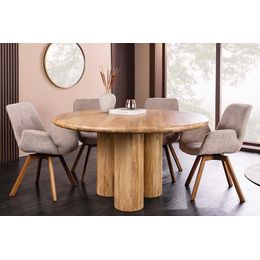 Riess Ambiente Runder Esstisch Art DECO 140cm natur Mangoholz massiv mit S&auml;ulenf&uuml;&szlig;en Riess-Ambiente Esszimmertisch K&uuml;chentisch S&auml;ulentisch 4 Personen